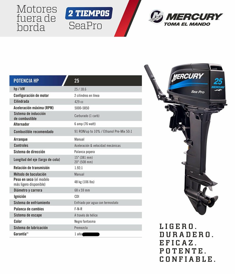 Mercury SeaPro Dos Tiempos 25HP Pata Larga